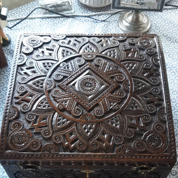 Large Wooden Box, Carved Wood Coffer, Wood Jewelry Box, Jewelry Case ...