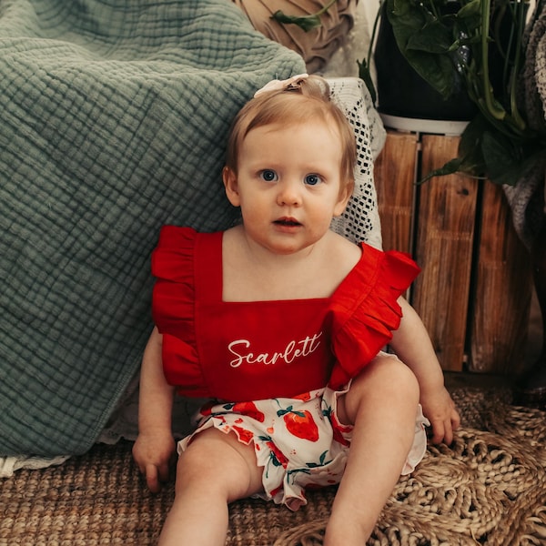Berry First Birthday Outfit, Personalized Baby Girl Strawberry Clothes ...