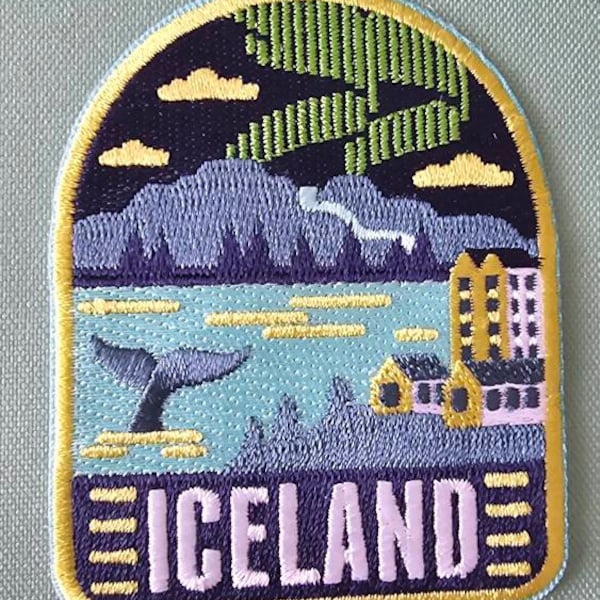 Iceland Travel Patch Embroidered Iron on Sew on Badge Souvenir Applique Motif Flag City Country ...