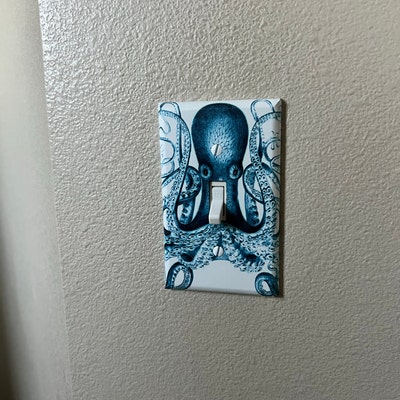 Vintage Blue Octopus Illustration, Switch Plate Cover, Wall Plate, Home ...