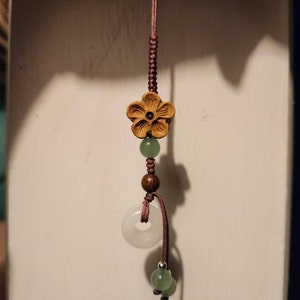 Phone Charm Wood Floral Phone Chain Bookmark White Jade Peace Buckle ...