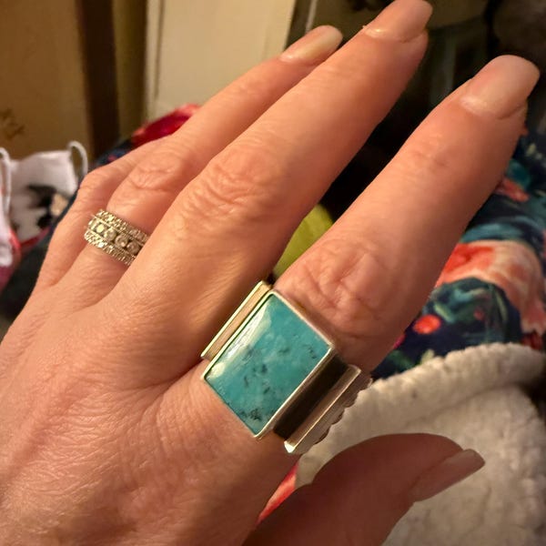 Beth Dutton Inspired Turquoise and Sterling Silver Large Statement Ring ...