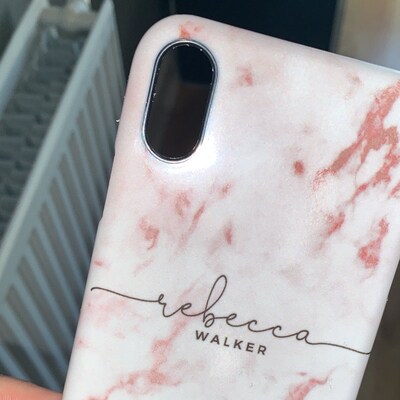 Personalised Initials Custom Hard Phone Case Marble Gold Silver Name ...