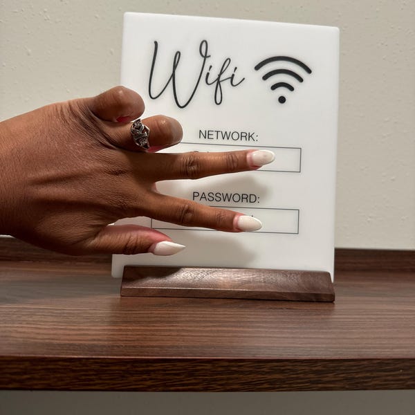 Wifi Acrylic Sign W/ Wood Base - 6.5 X 7.75" Ice or Black Table Sign ...