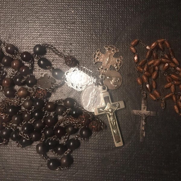 Big Antique French Nuns Habit Rosary 15 Decades Wooden and Barnstone ...