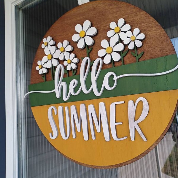 Hello Summer Sign SVG, Daisy Door Hanger SVG, Summer Welcome Sign ...