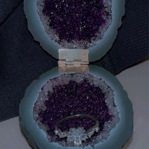 Purple Glass Crystal Engagement Ring Box , Handmade Glass Crystal Druzy ...
