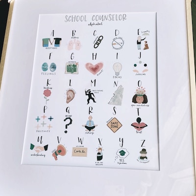School Counselor Alphabet Print Counseling Gift ABC Office Wall Decor ...