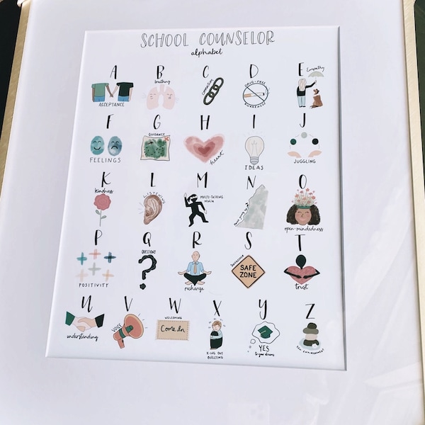 School Counselor Alphabet Print - Counseling Gift ABC Office Wall Decor ...