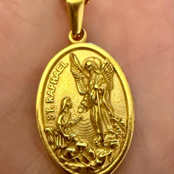 18k Gold St Raphael Pendant Saint Raphael Medal Archangel Raphael ...