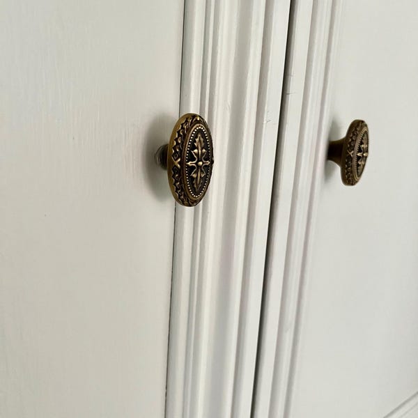 Vintage Oval Engraving Knobs, Retro Cabinet Knob, Brass Dresser Knob ...