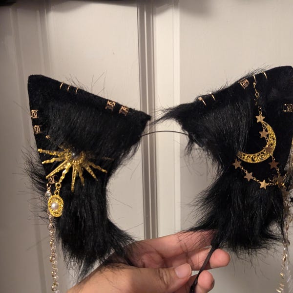 Handmade Red Fox Ears Tail Set Furry Faux Fur Animal Ears Hairband ...