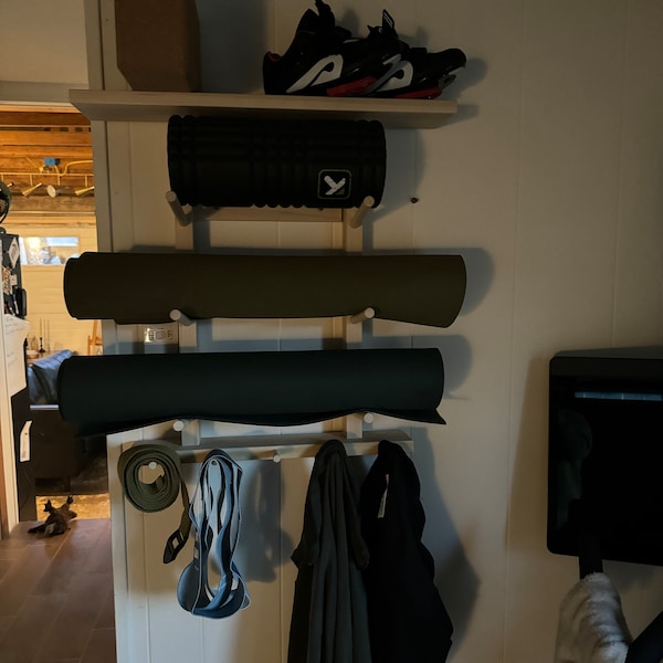 Wall-mounted Yoga Mat Rack: Handmade, Furniture Quality, 100% Solid ...