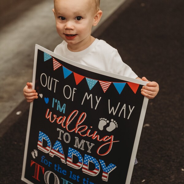 Welcome Home Walking to Daddy Sign Red White Blue Homecoming Back From ...