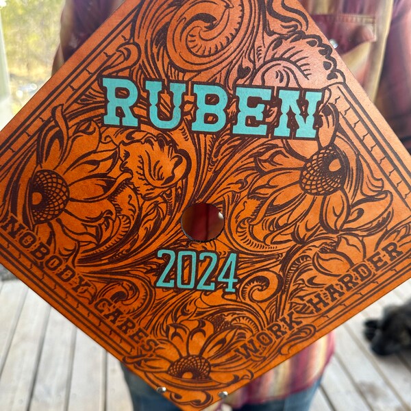 Leather Graduation Cap Topper, Engraved Custom Graduation Cap Topper ...