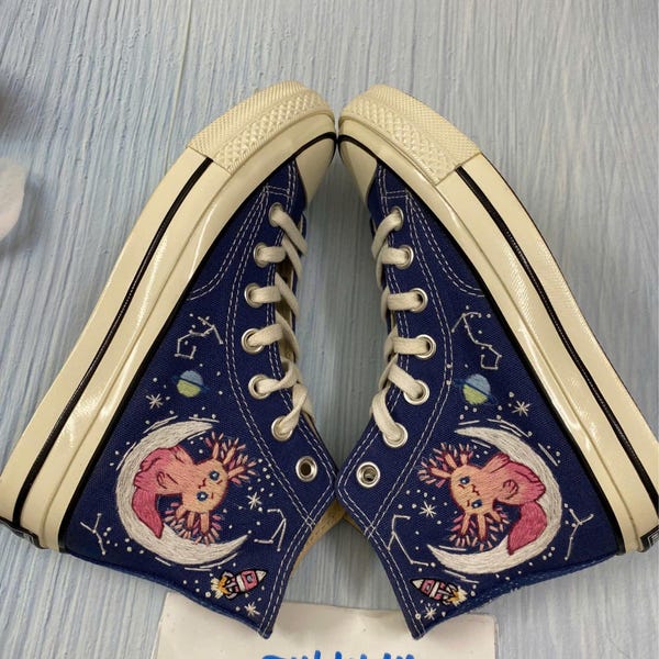 Custom Converse Chuck Taylor Blue Flower Embroidered Converse Shoes ...
