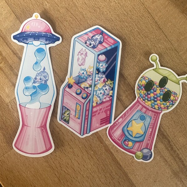 Cute Alien Vs Cows 5 Sticker Set - Etsy