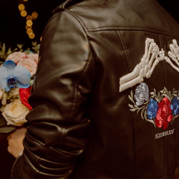 Custom Bride Jacket Bride Leather Jacket Bridal Cover up Skeleton Pinky ...
