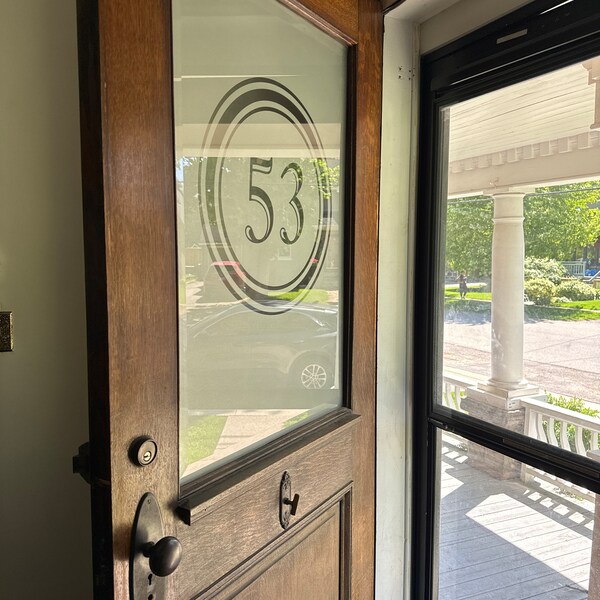 Large Frosted Etch Vinyl Circle of Rings With House Number or Name ...