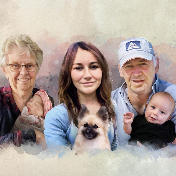 Personalized Watercolor Memorial Family Portrait, Add People to Photo ...
