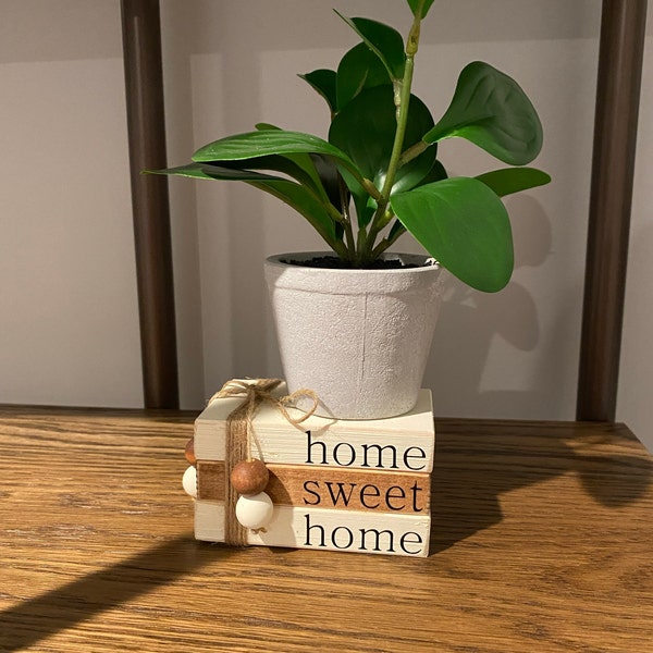Farmhouse Wood Book Stack/ Home Sweet Home/ Book Bundle/ Tiered Tray ...
