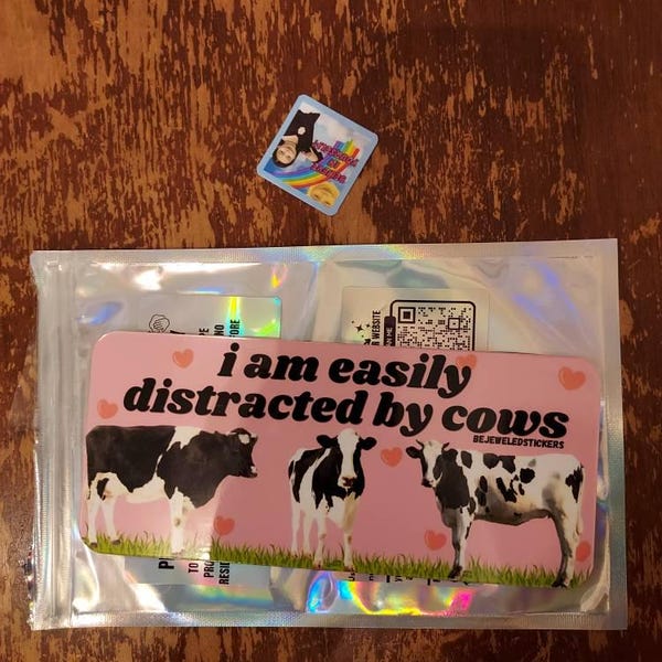 I Am Easily Distracted by Cows | Funny Cute Cow Lover Aesthetic Sticker ...