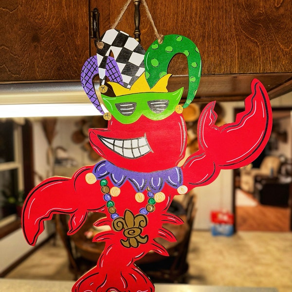 Unfinished Wood Mardi Gras Crawfish Laser Cutout, Door Hanger, Home ...