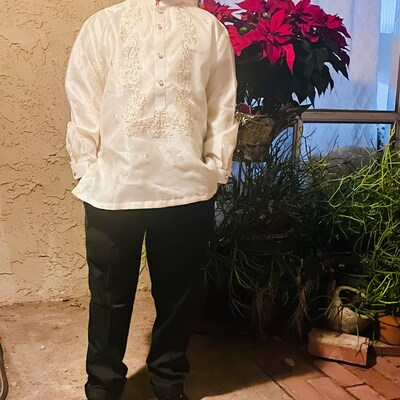 FILIPINIANA ITNEG FABRIC Mestiza Sleeve Denim Dress Barong - Etsy