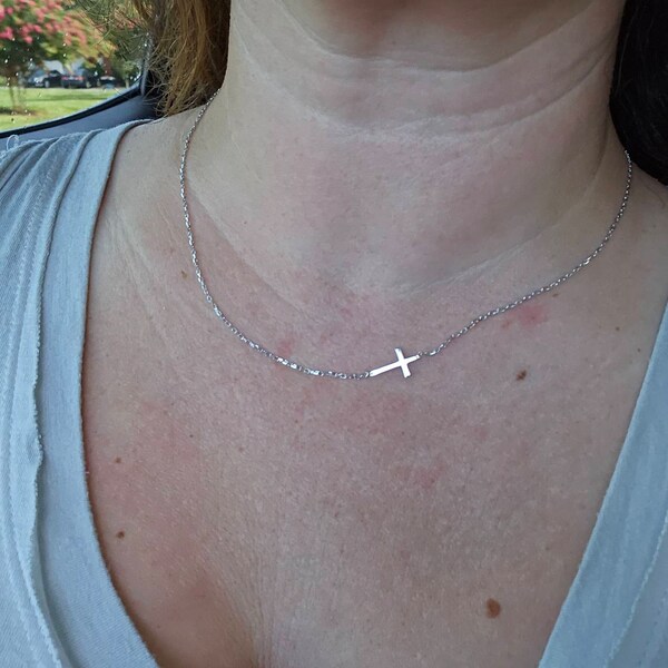 Dainty Cross Necklace • Sideways Cross Necklace • Sterling Silver Cross ...