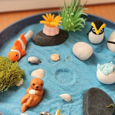 Mini Ocean Zen Garden Beach Sand Blue Desk Accessory Fun DIY Kit Back ...