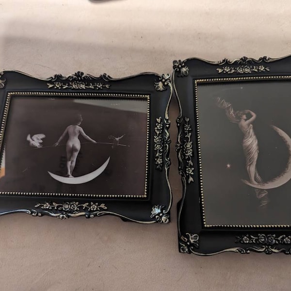 Gothic Art Nude Woman On Crescent Moon White Doves Halloween Art