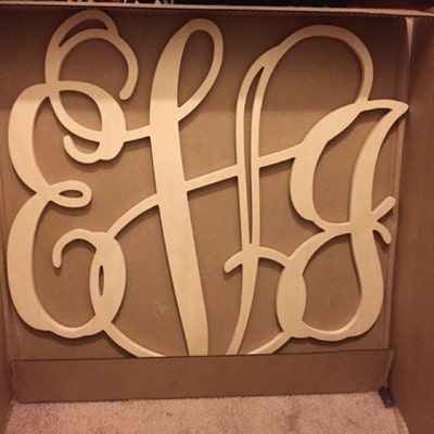 Large 24 Inch Unpainted 3 Letter Wooden Monogram 24 Wooden Decor ...