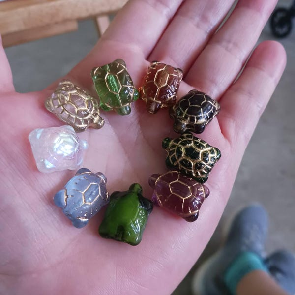 Large Glass Turtle Bead With Gold Inlay - Czech Glass Beads - 19mm X ...