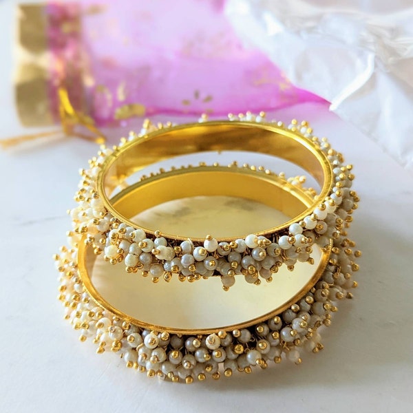 Designer Pearl Bangles -indian Bangles -bridesmaid Gift- Gold Plated ...
