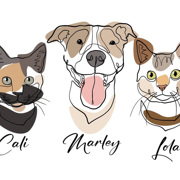 Dog Line Art, Pet Line Drawing,pet Painting,cat Portrait,custom Line ...