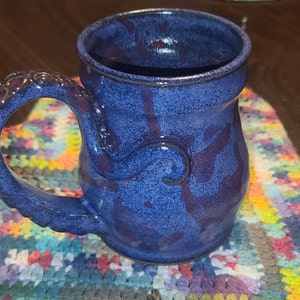 Tentacle Mug in Charcoal Black Glaze With Red Mottled Spots, Made to ...