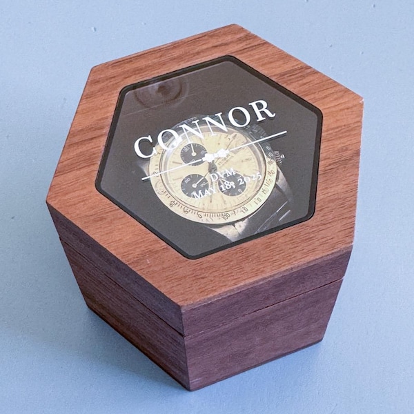 Hexagon Watch Box W/ Glass Top & Pillow (watch NOT Included) - Wood ...
