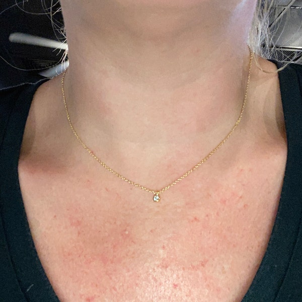 Diamond Choker Necklace, Solitaire Necklace, 18k Solid Gold Diamond ...