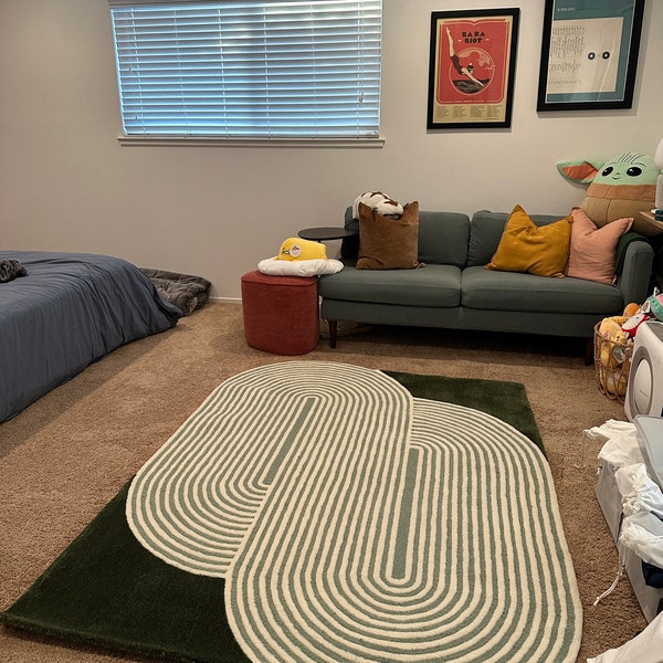 FRANKLIN White Wool and Gold Viscose Abstract Designer Hand Tufted Rug ...