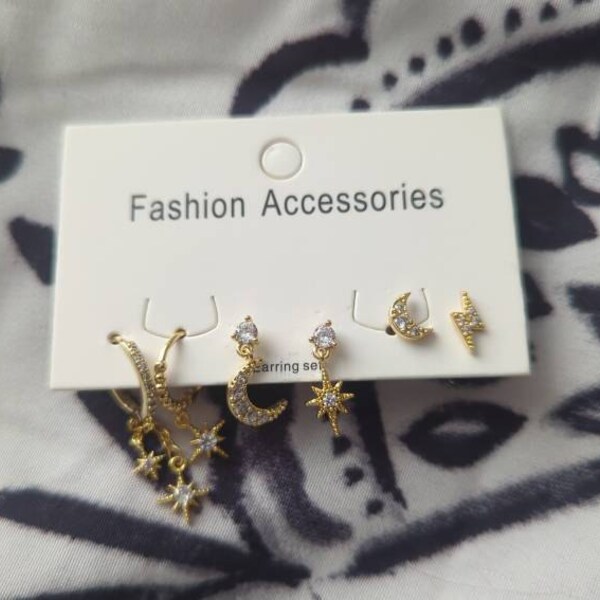 Star & Moon Earrings Set, Celestial Earring Stack for Multiple ...