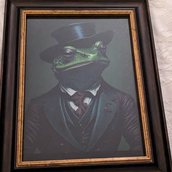 Vintage Victorian "fancy Frog" Frog in Blue Suit & Hat Portrait, Wall ...
