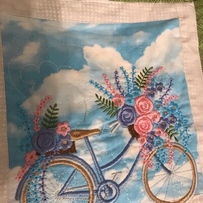 Bike Machine Embroidery. Bicycle With a Basket of Flowers Embroidery ...
