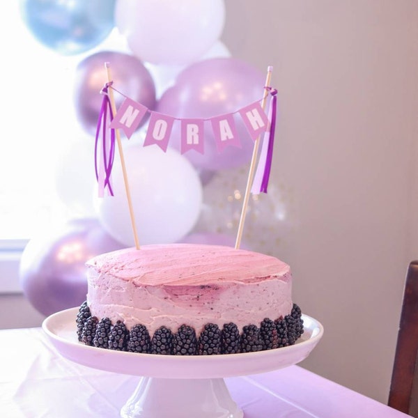 Purple Birthday Cake Topper - Purple Party Decor - Purple Name Banner ...