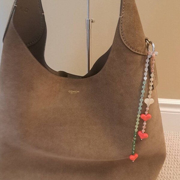 Nature Stone Beaded Bag Charm, Elegant Healing Stones Bag Charm, Heart ...