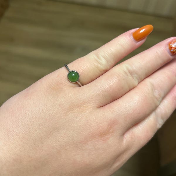 Genuine Green Jade Ring in Sterling Silver, US 5 - 8, Natural Green Jade Ring, 6mm Jade Ring ...
