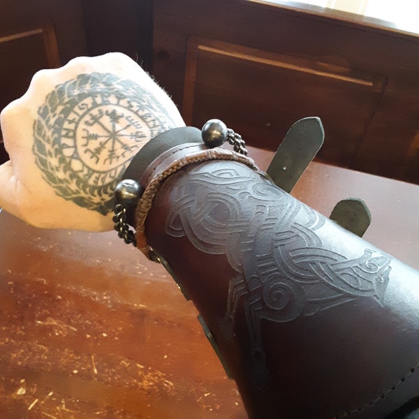 Wolf Engraved Waxed Leather Vambraces, Bracers, Arm Guards for Costume ...