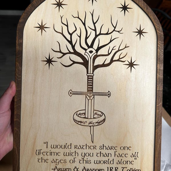 The Broken Sword and White Tree Wood Engraved Sign | Fantasy Ring Gift ...
