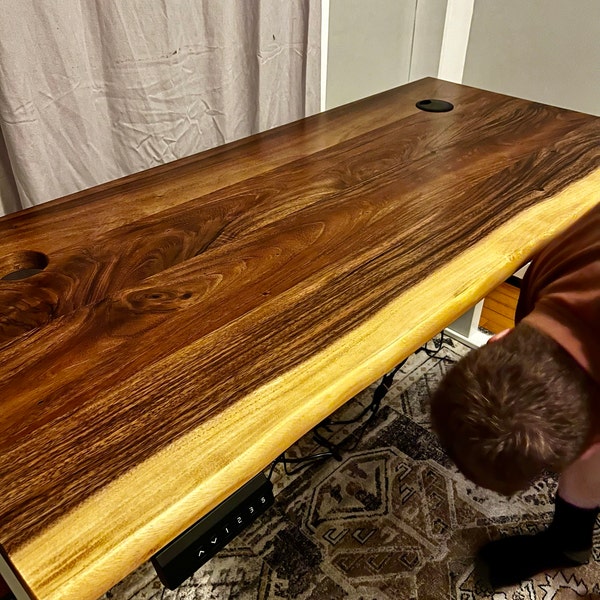 Live Edge Walnut Standing Desk | Sit Stand Desk With Drawer | Walnut ...