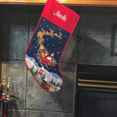Santa and Reindeer Personalized Needlepoint Christmas Stockings ...