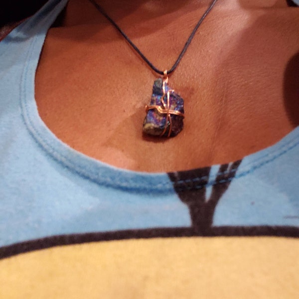 Chalcopyrite (peacock Ore)/ Bornite Raw Stone Wire Wrapped Pendant With ...